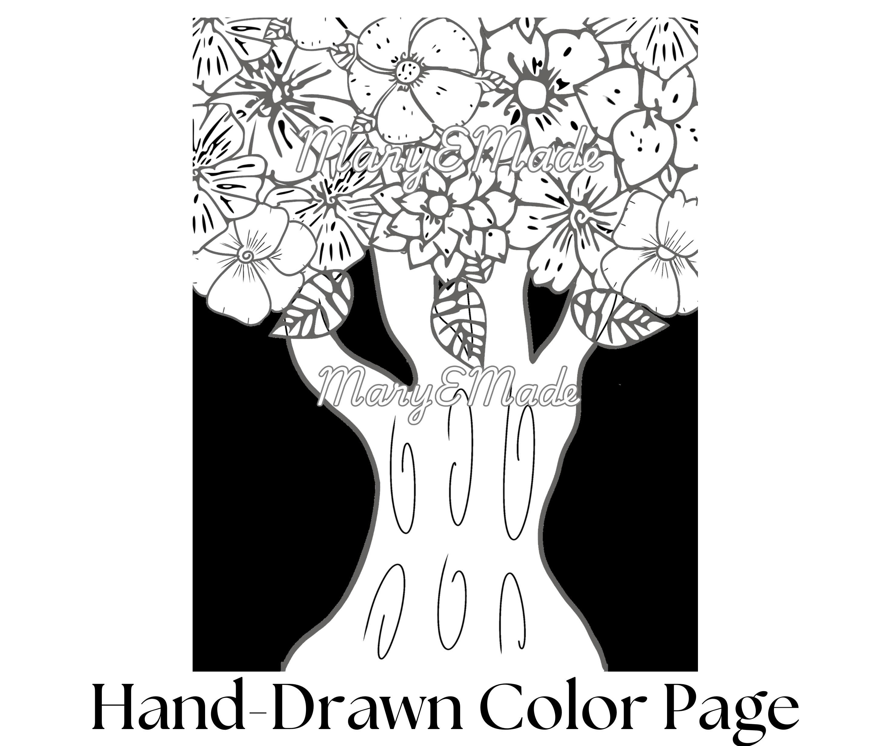 Flower Tree Printable Color Page Original Artwork Not Ai - Etsy