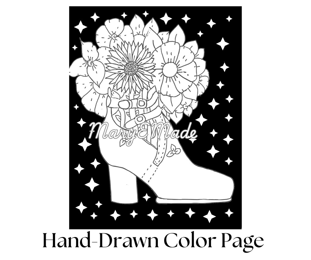 Starry Flower Boot Printable Color Page Original Artwork Not Ai - Etsy