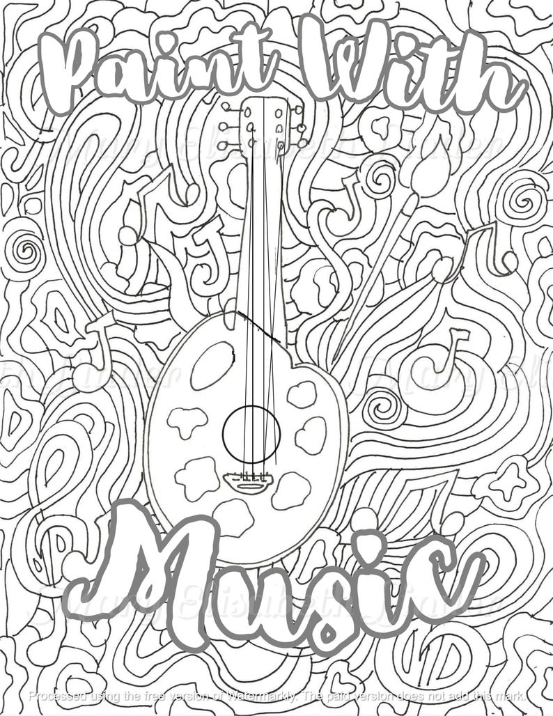 Paint With Music With Font Printable Color Page Original Artwork Not Ai ...