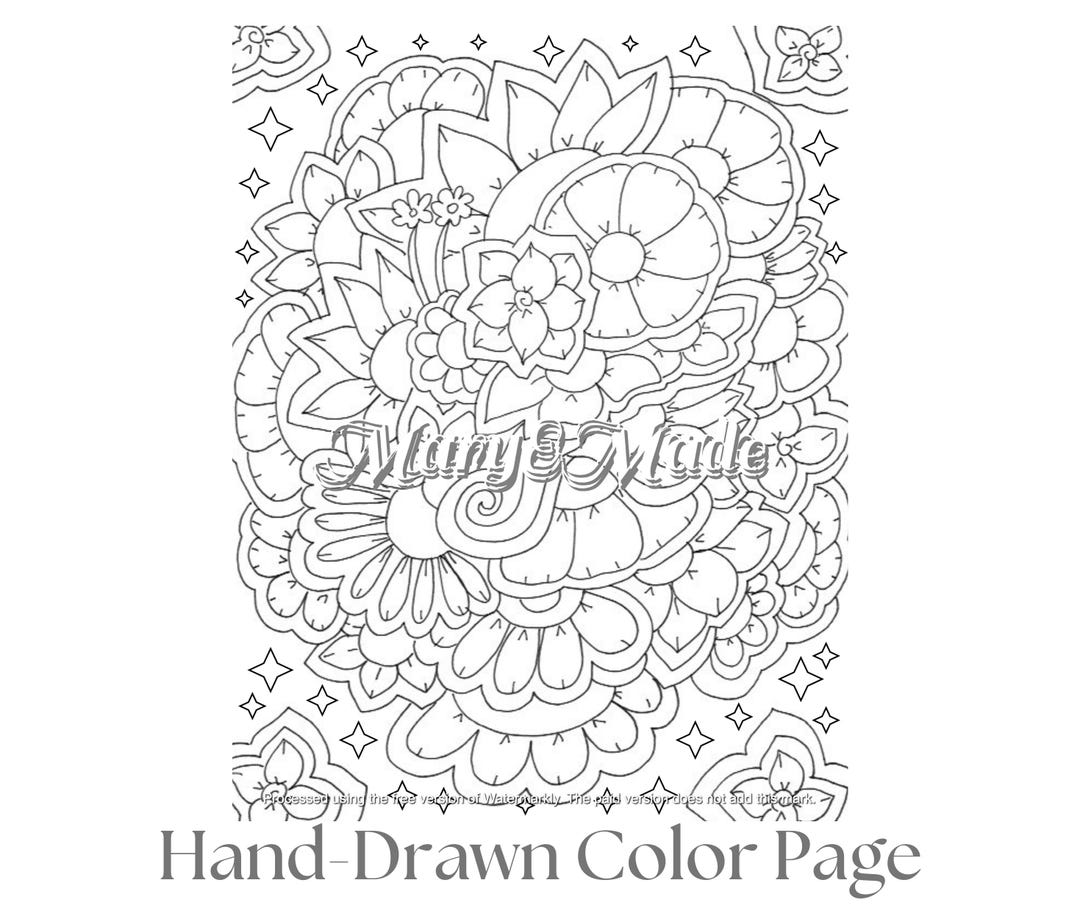 Starry Flowers Printable Color Page Original Artwork Not Ai - Etsy