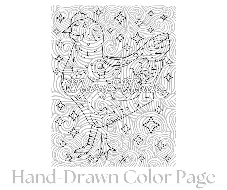 Swirly Chicken Printable Color Page Original Artwork Not Ai - Etsy