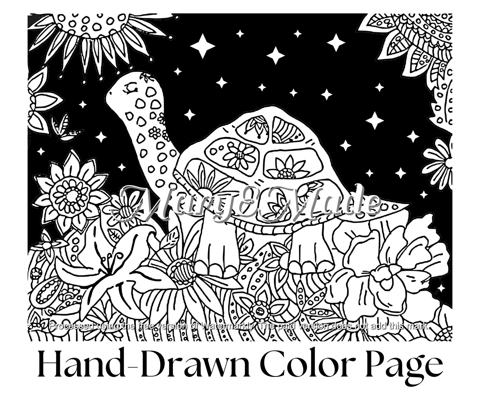 Starlight Turtle Printable Color Page Original Artwork Not Ai - Etsy