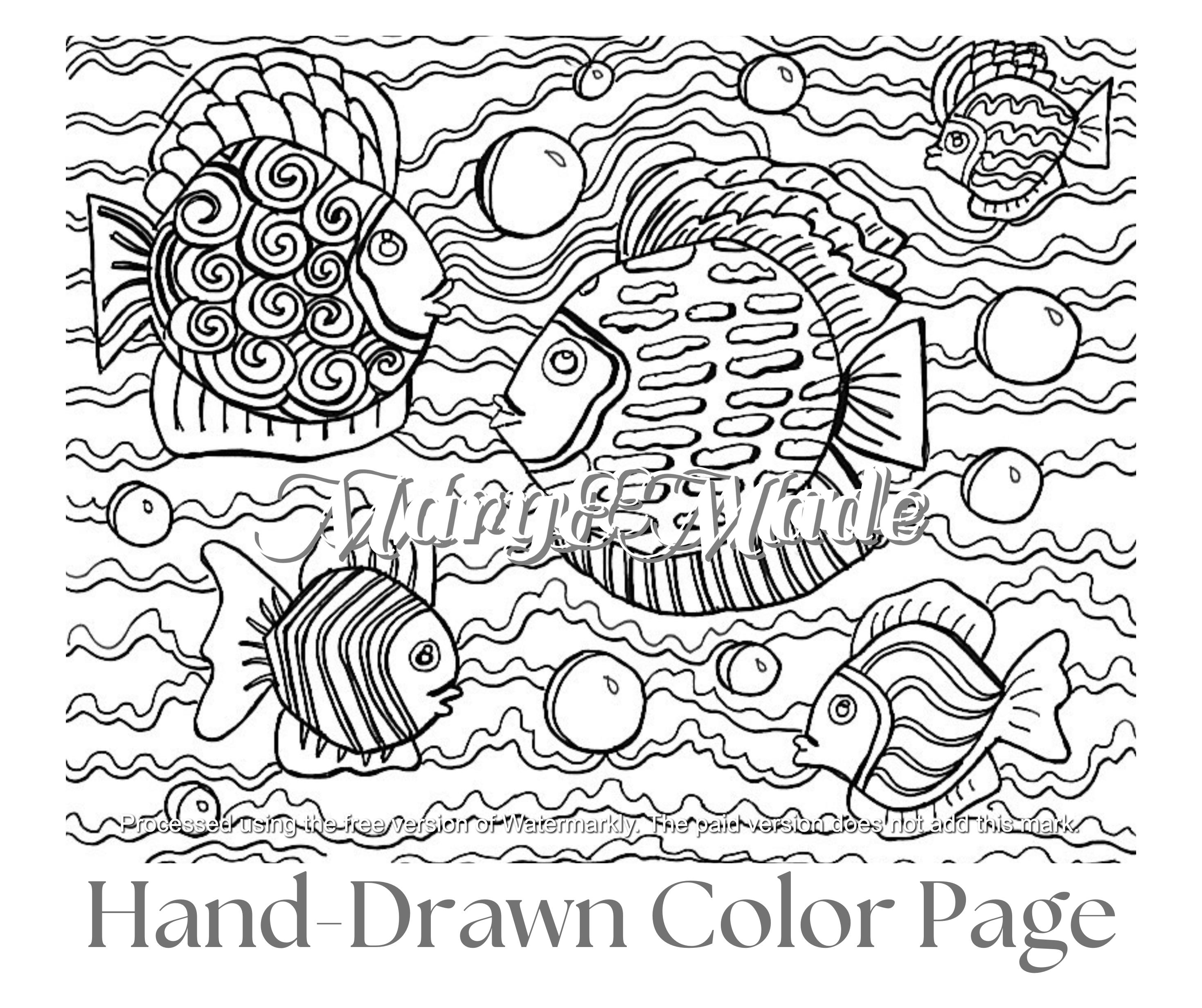 Tropical Fish Printable Color Page Original Artwork Not Ai - Etsy