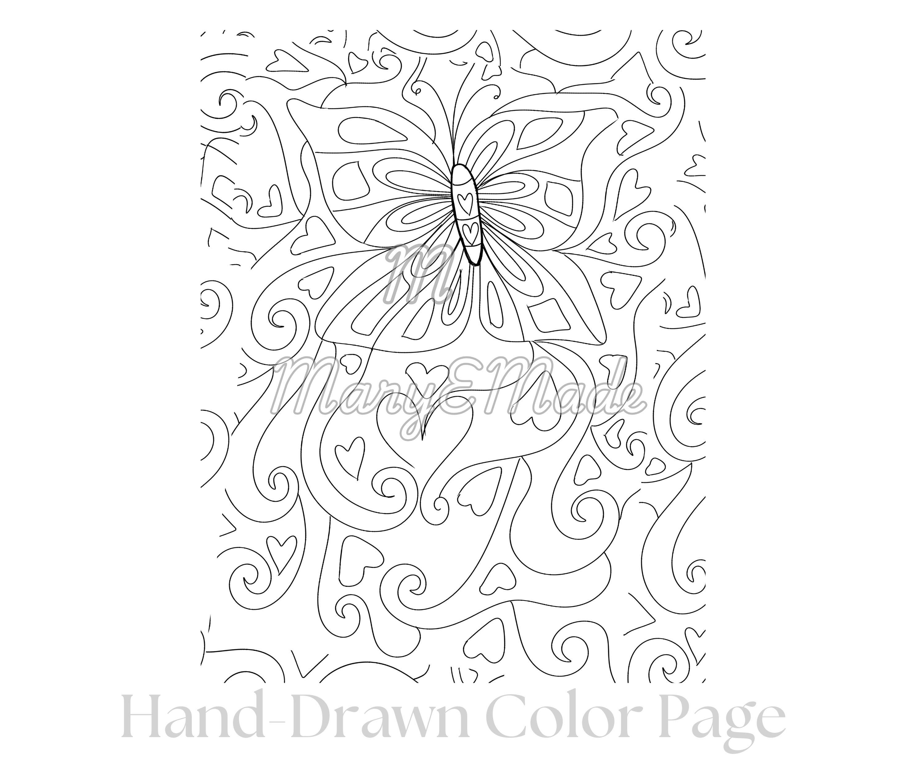 Whimsical Butterfly Printable Color Page Original Artwork Not Ai - Etsy