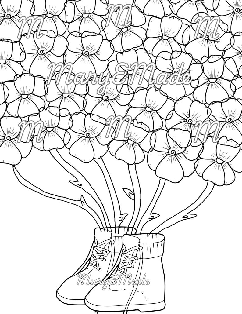 Flower Boots Printable Color Page Original Artwork Not Ai - Etsy