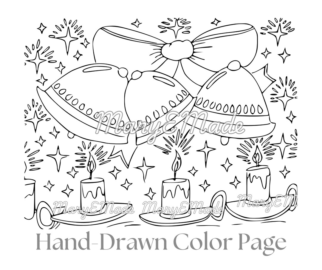 Christmas Bells and Candles Printable Color Page Original Artwork Not ...