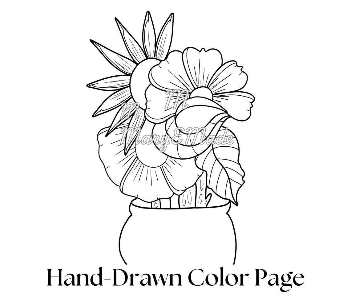 Floral Vase Printable Color Page Original Artwork Not Ai - Etsy