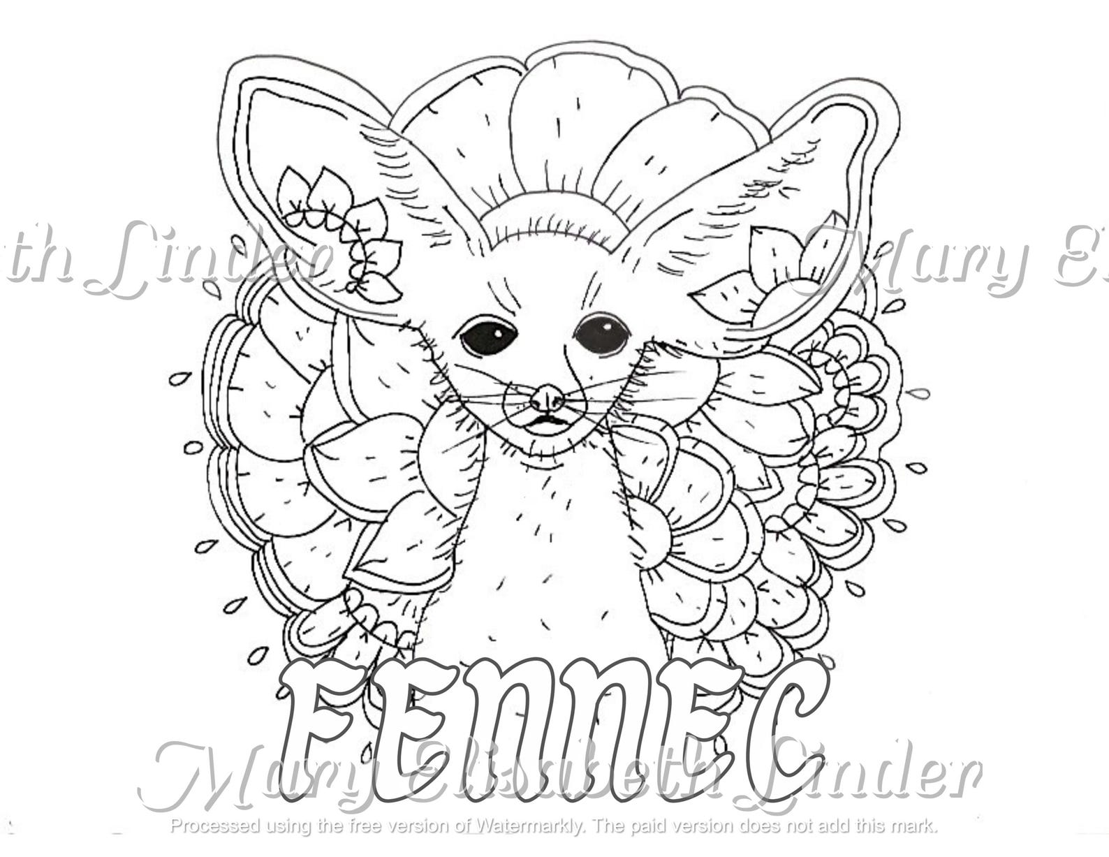 Fennec Flower Fox Printable Color Page Original Artwork Not Ai - Etsy