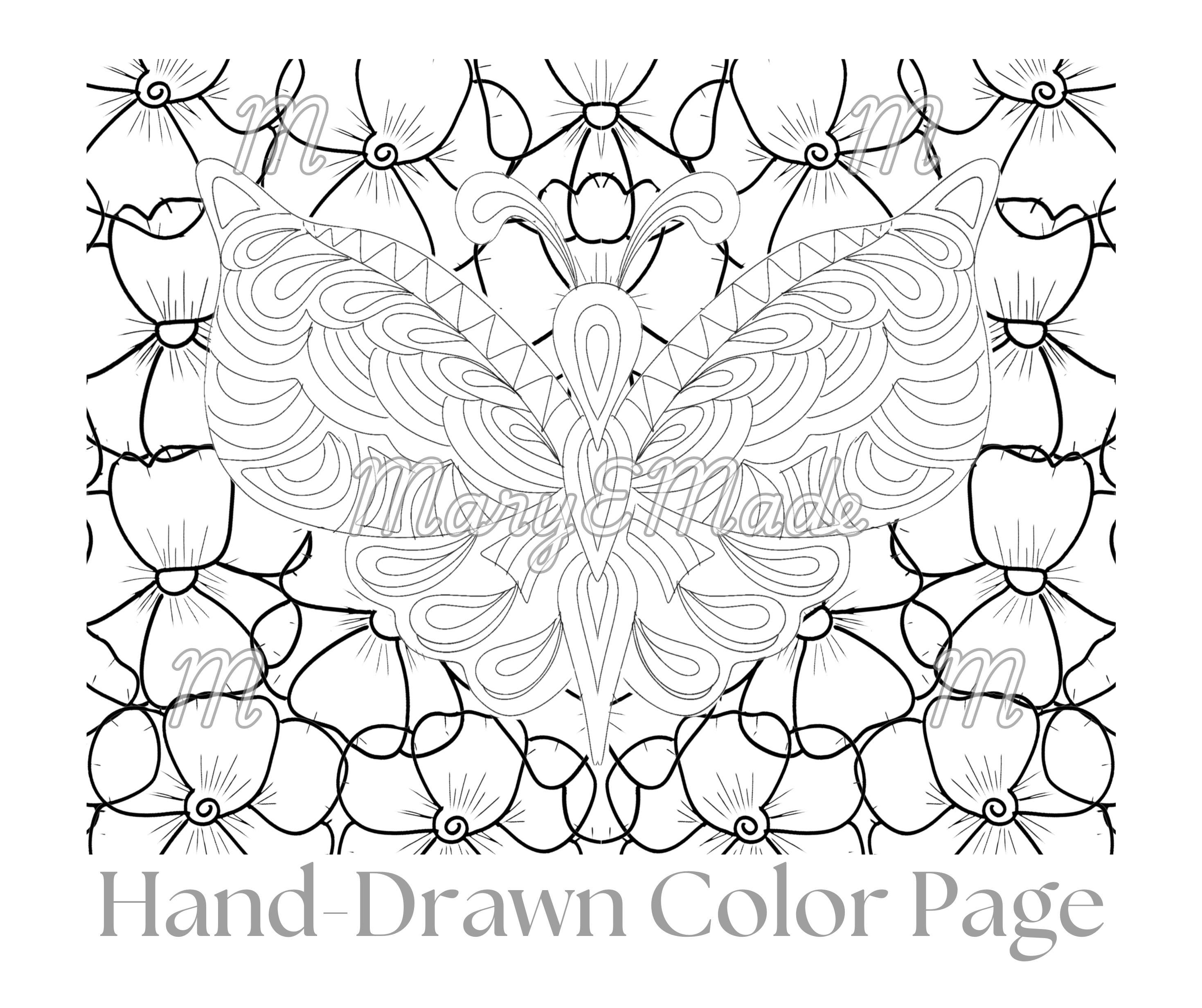 Beautiful Butterly and Florals Printable Color Page Original Artwork ...