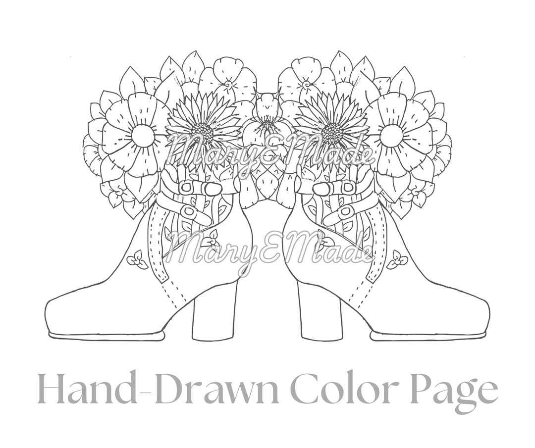 Flower Boots Printable Color Page Original Artwork Not Ai - Etsy
