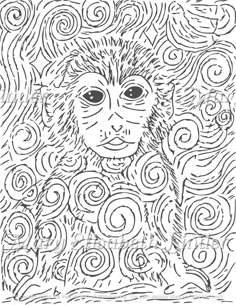 Starry Starry Monkey Printable Color Page Original Artwork Not Ai - Etsy
