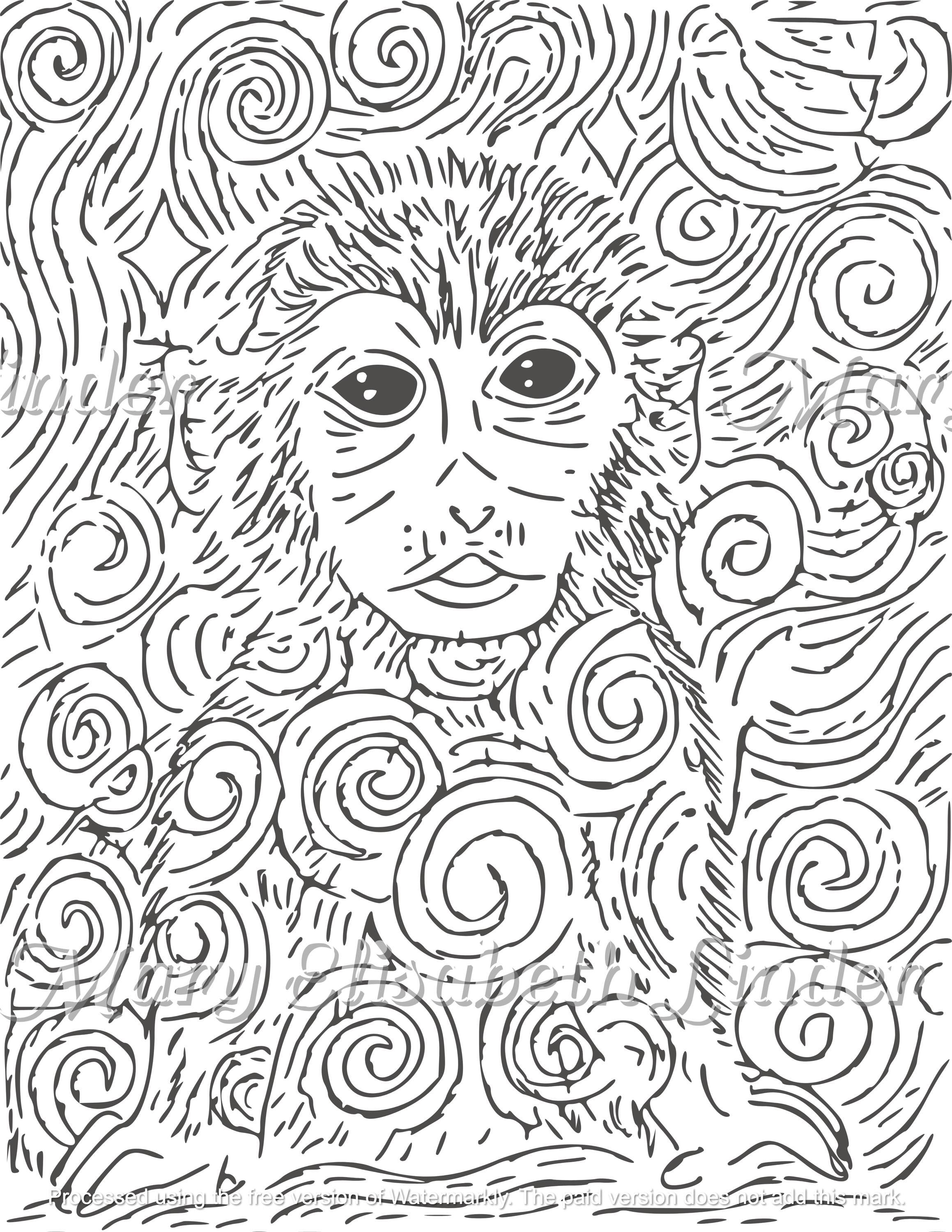 Starry Starry Monkey Printable Color Page Original Artwork Not Ai - Etsy