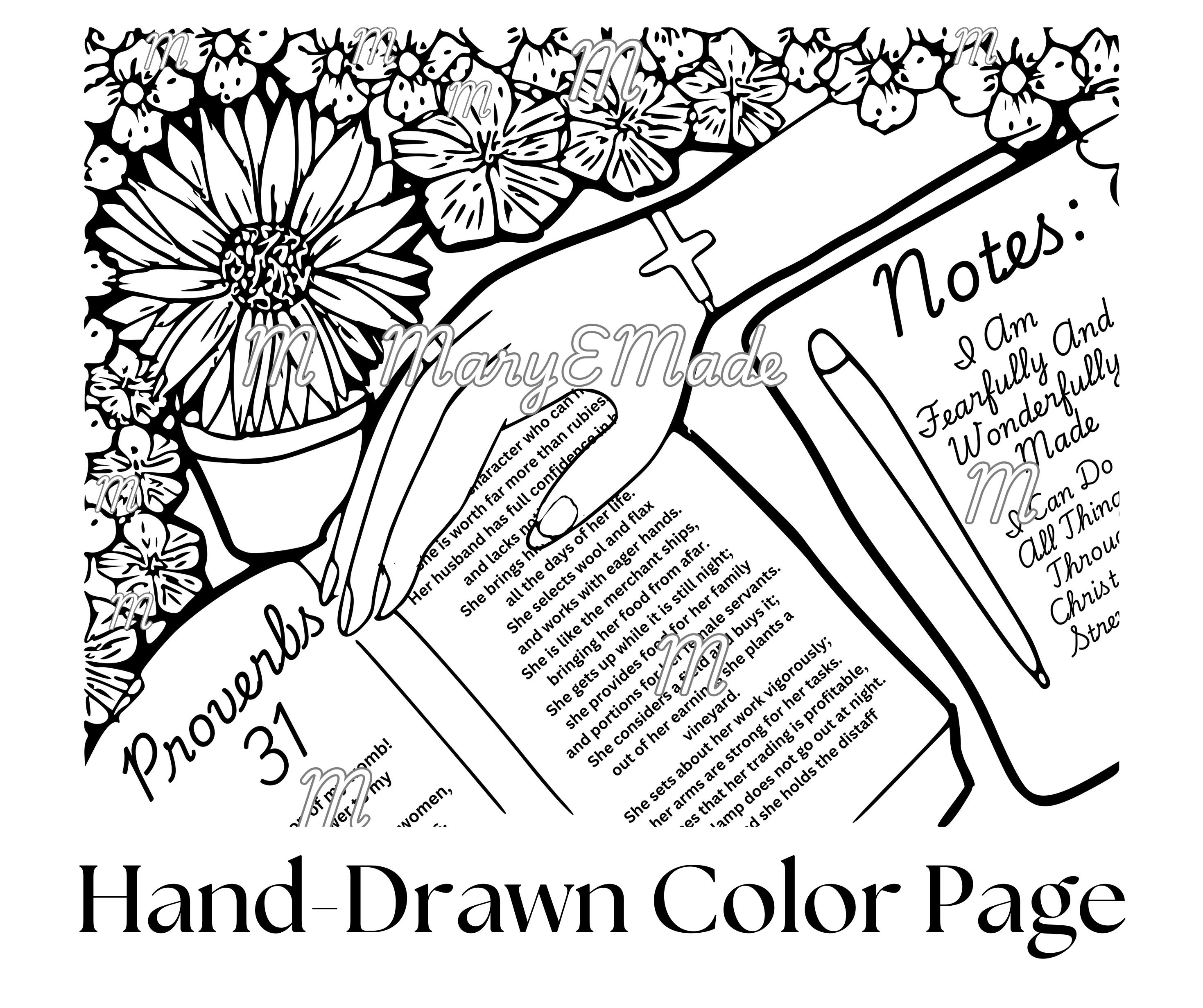 Proverbs 31 Woman Bible and Notes Printable Color Page Original Artwork ...