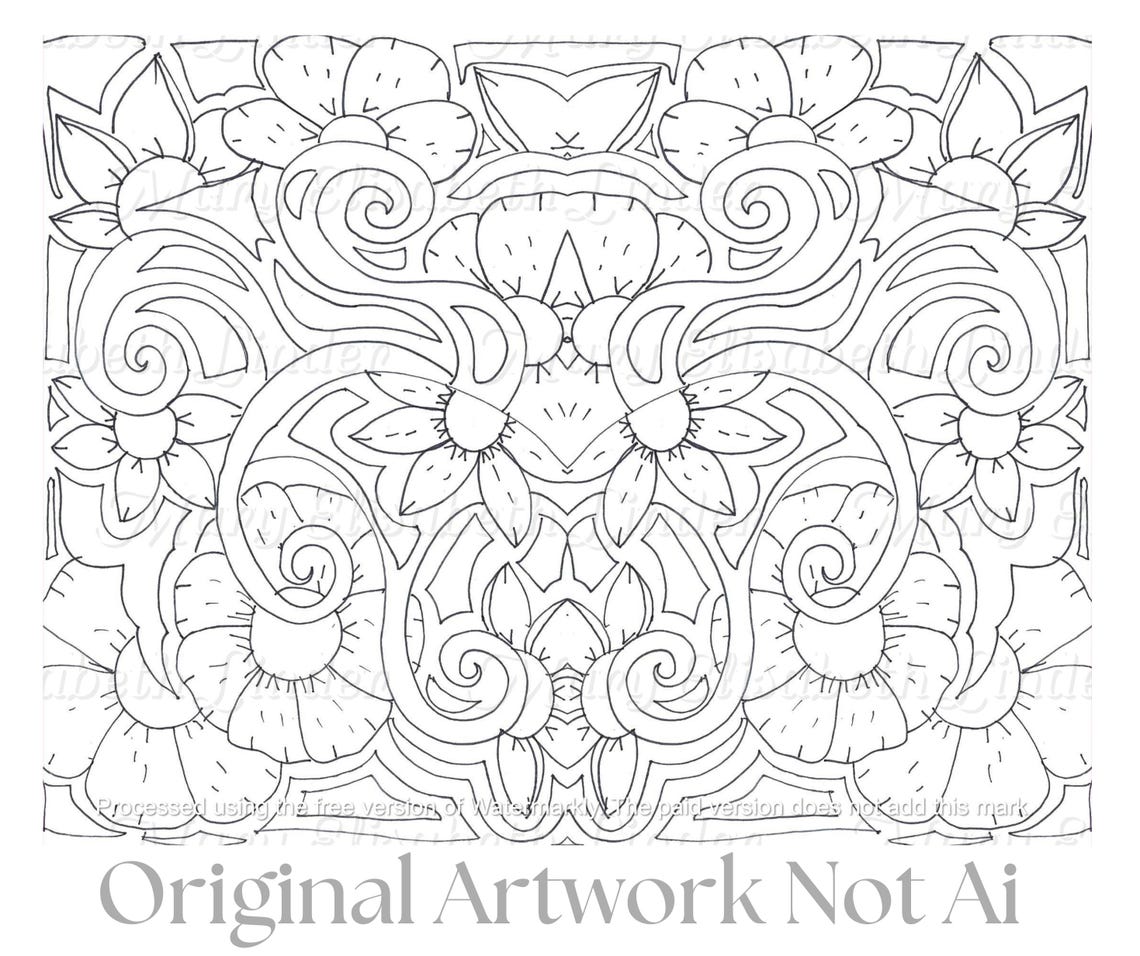 Pretty Intricate Flowers Printable Color Page Original Artwork Not Ai ...