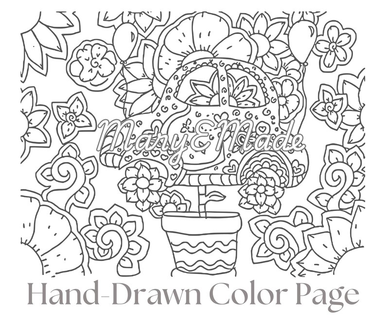 Flower Power 1960's Car Printable Color Page Original Artwork Not Ai - Etsy