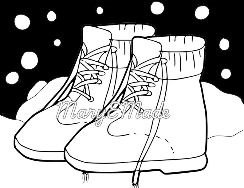 Snowy Boots Black Background Printable Color Page Original Artwork Not ...