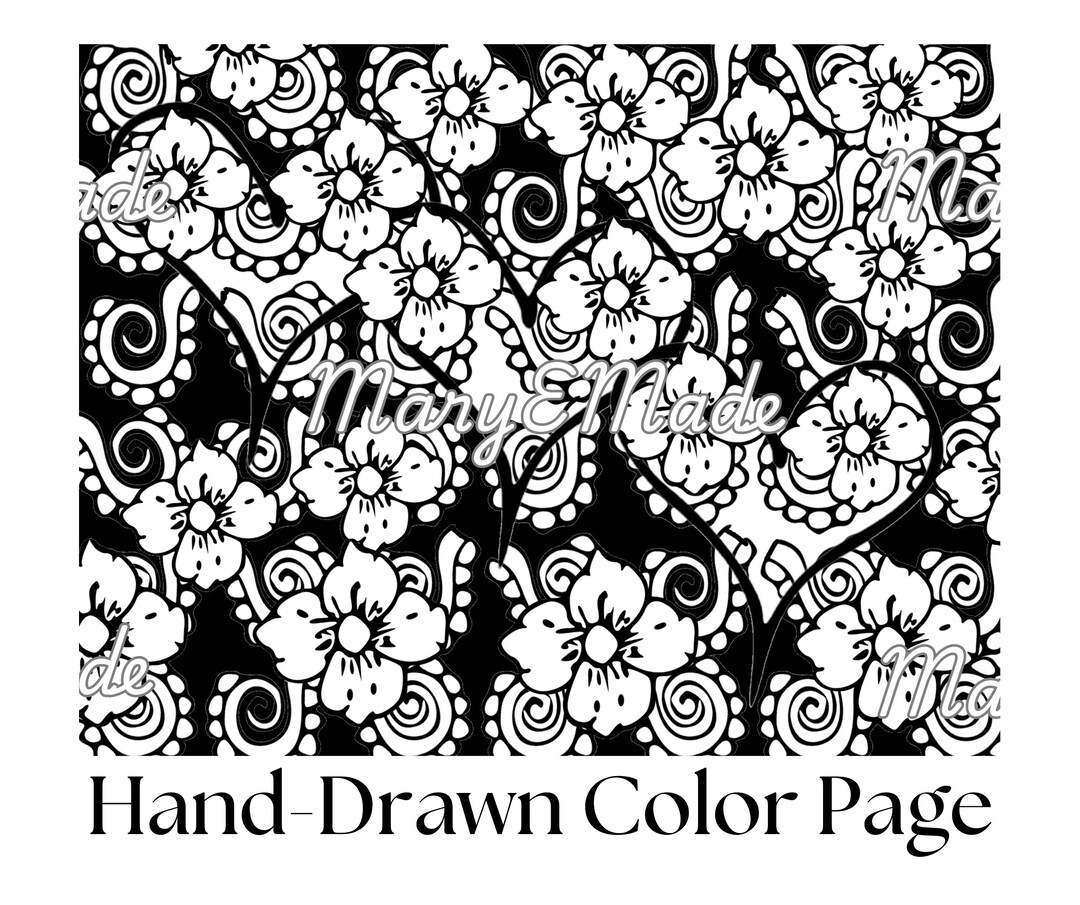 Black Floral Hearts Printable Color Page Original Artwork Not Ai - Etsy