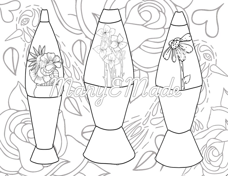 Triple Floral Lava Lamps Printable Color Page Original Artwork Not Ai ...