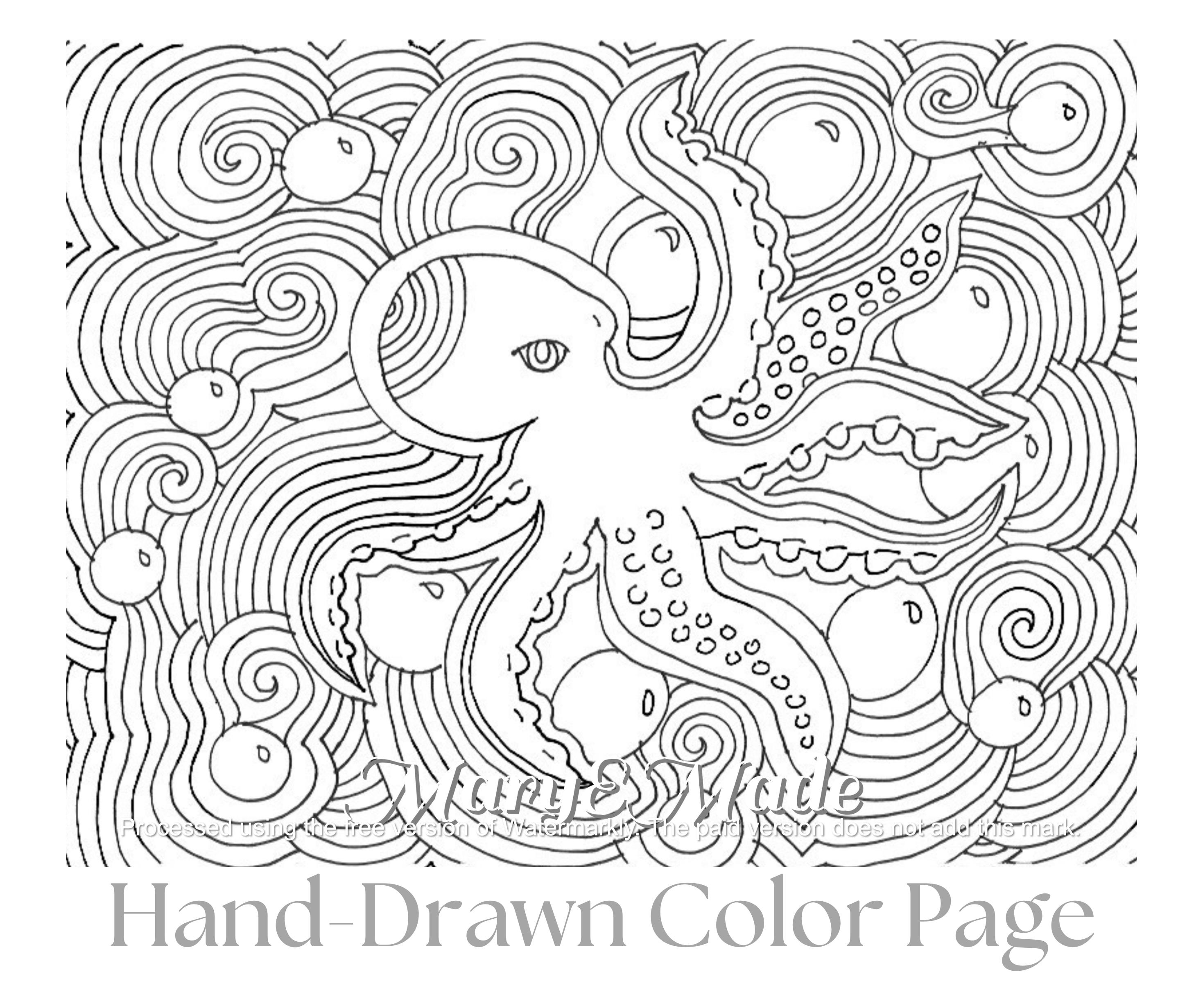 Ornate Sea Octopus Printable Color Page Original Artwork Not Ai - Etsy