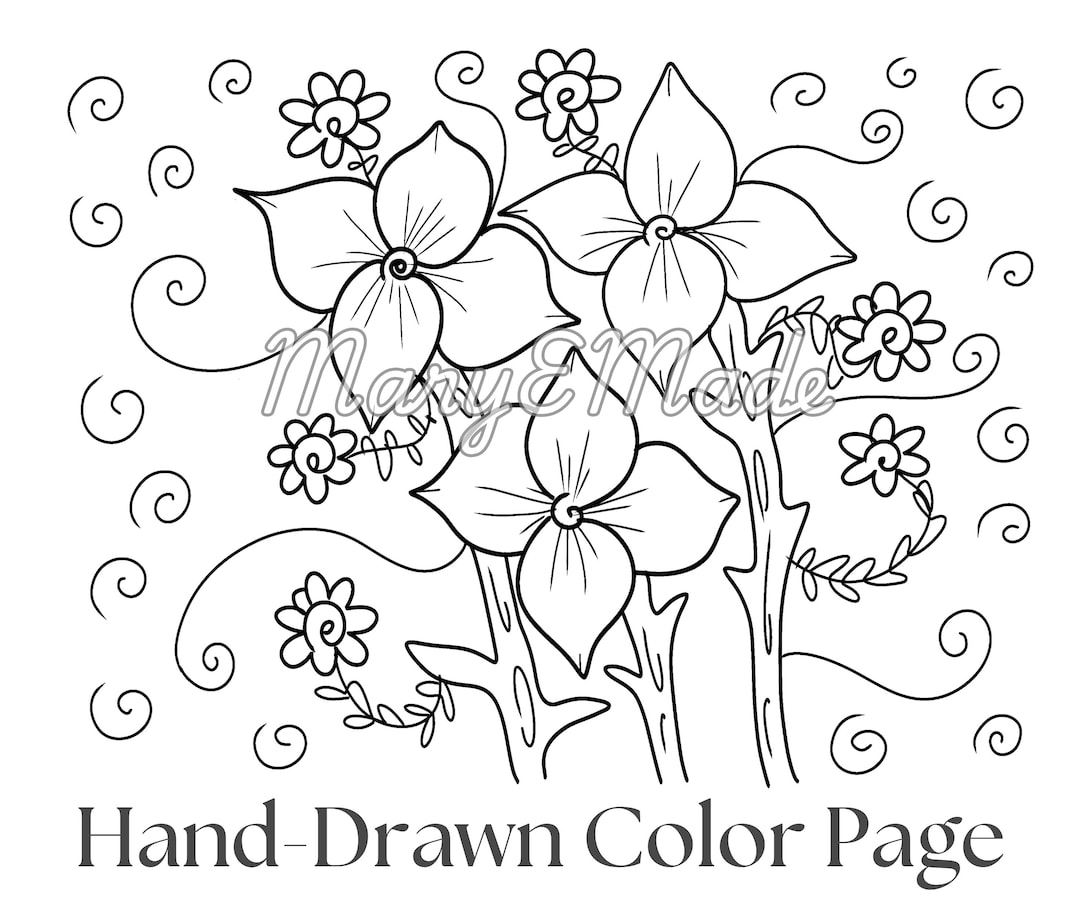 Twirly Flowers Printable Color Page Original Artwork Not Ai - Etsy