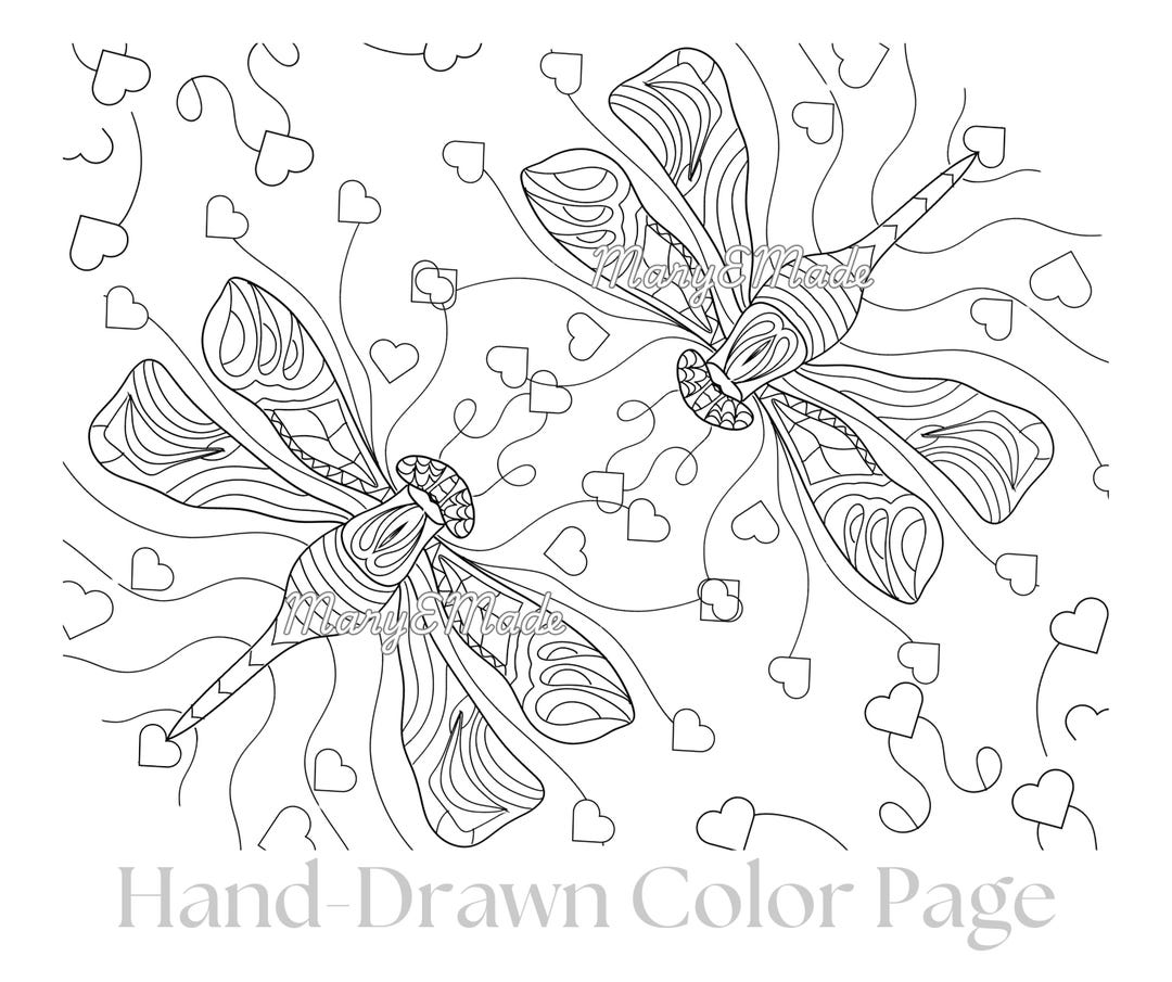 Pretty Dragonflies Printable Color Page Original Artwork Not Ai - Etsy