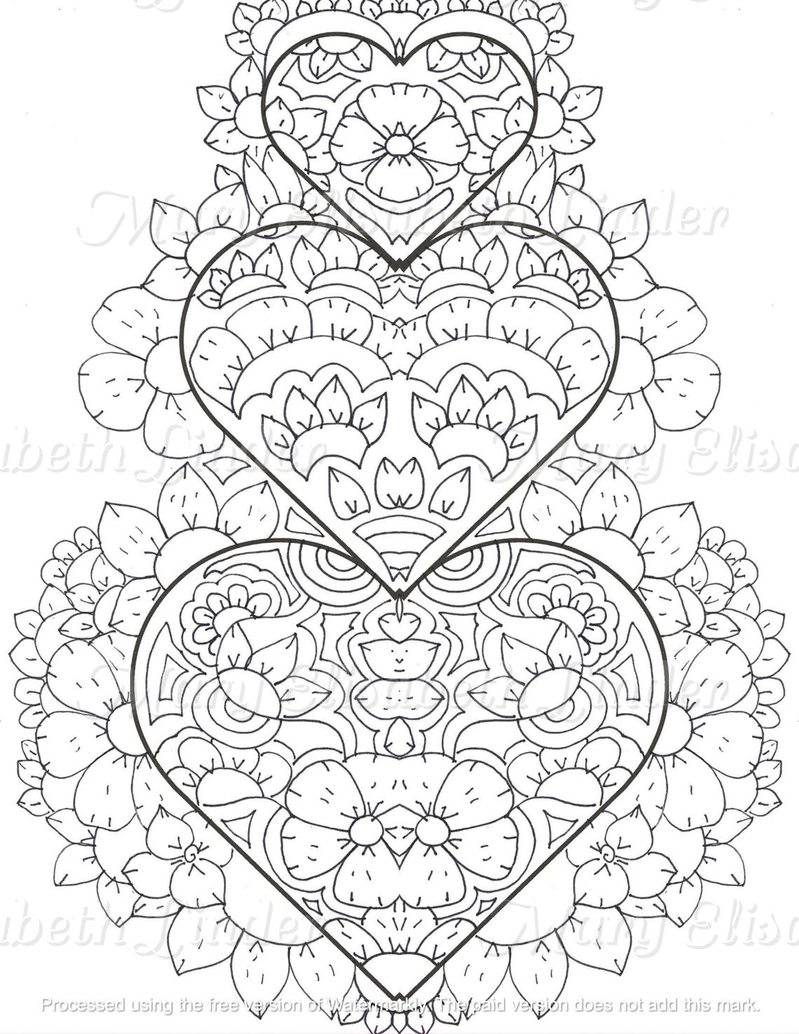 Flower Hearts Printable Color Page Original Artwork Not Ai - Etsy