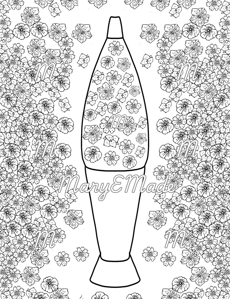 Mini Florals Retro Lava Lamp Printable Color Page Original Artwork Not ...