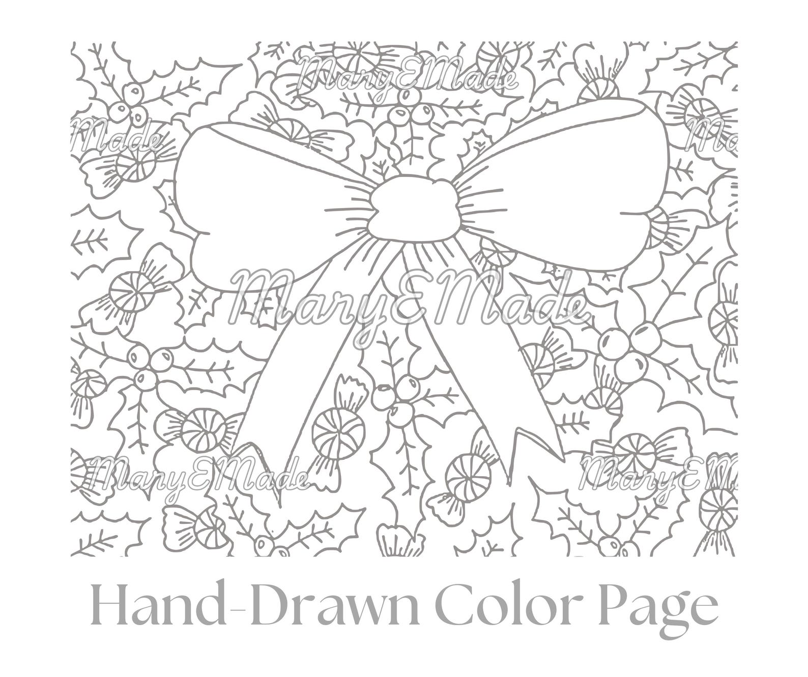 Christmas Bows and Candies Printable Color Page Original Artwork Not Ai ...