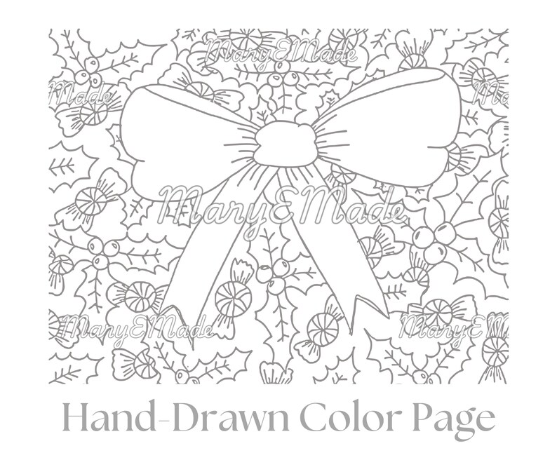 Christmas Bows and Candies Printable Color Page Original Artwork Not Ai ...