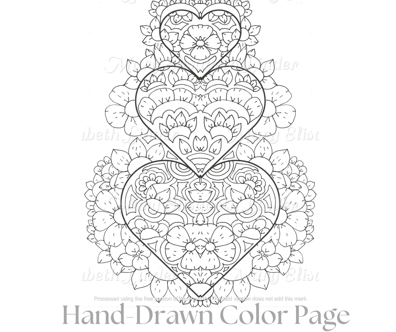 Flower Hearts Printable Color Page Original Artwork Not Ai - Etsy