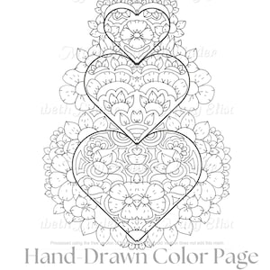 Flower Hearts Printable Color Page Original Artwork Not Ai - Etsy