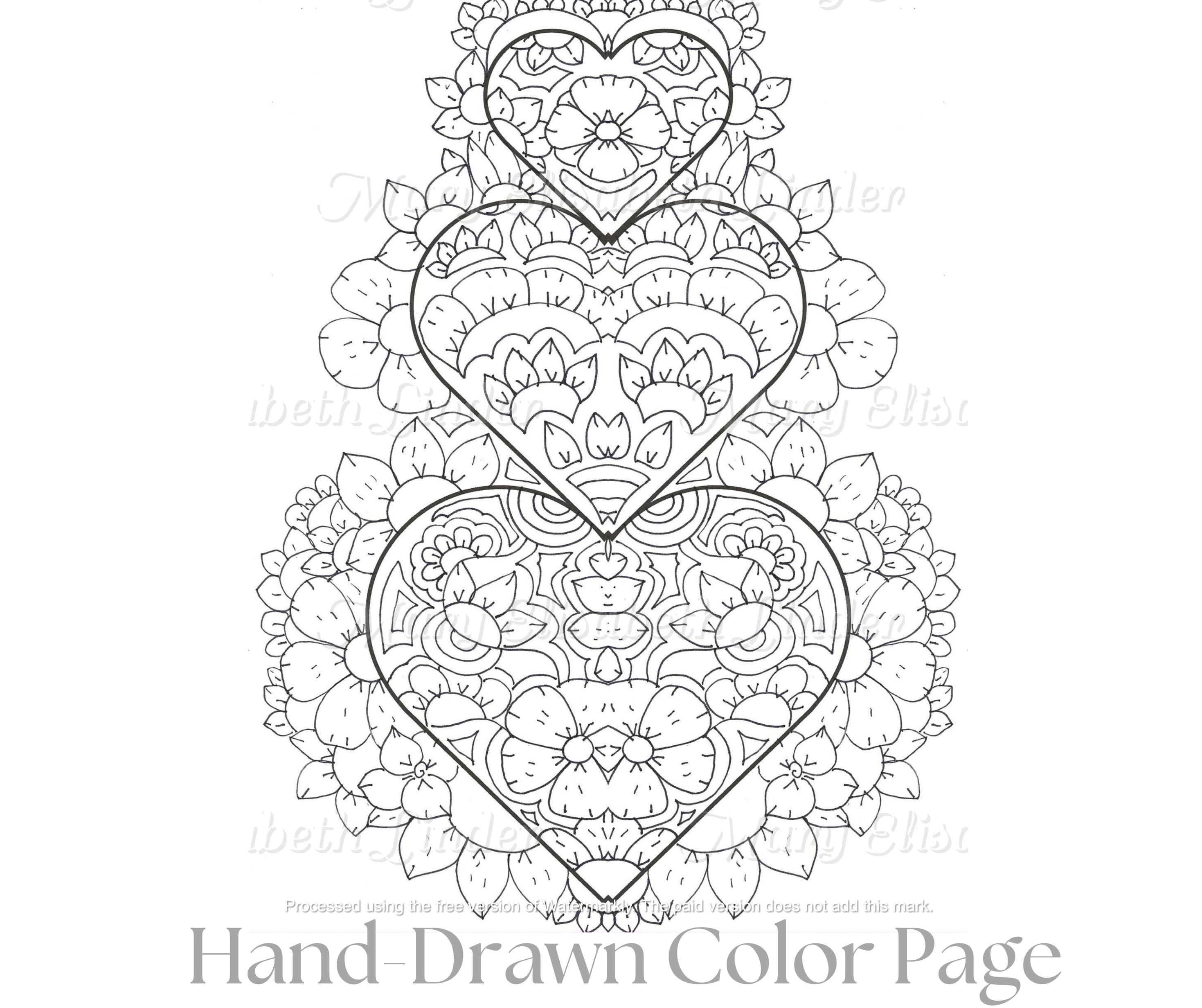 Flower Hearts Printable Color Page Original Artwork Not Ai - Etsy