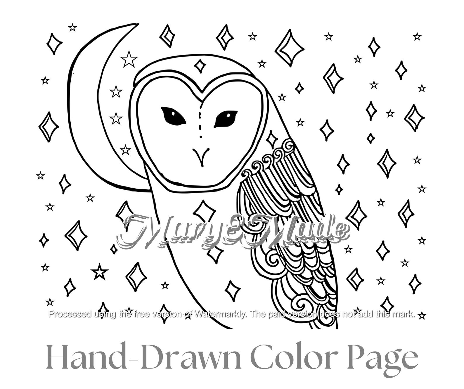 Starlight Owl Printable Color Page Original Artwork Not Ai - Etsy