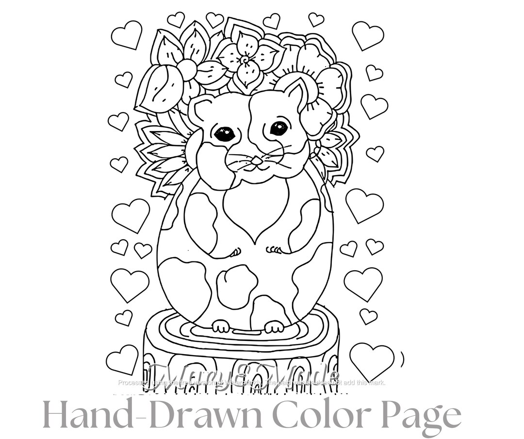 Hamster Love Printable Color Page Original Artwork Not Ai - Etsy
