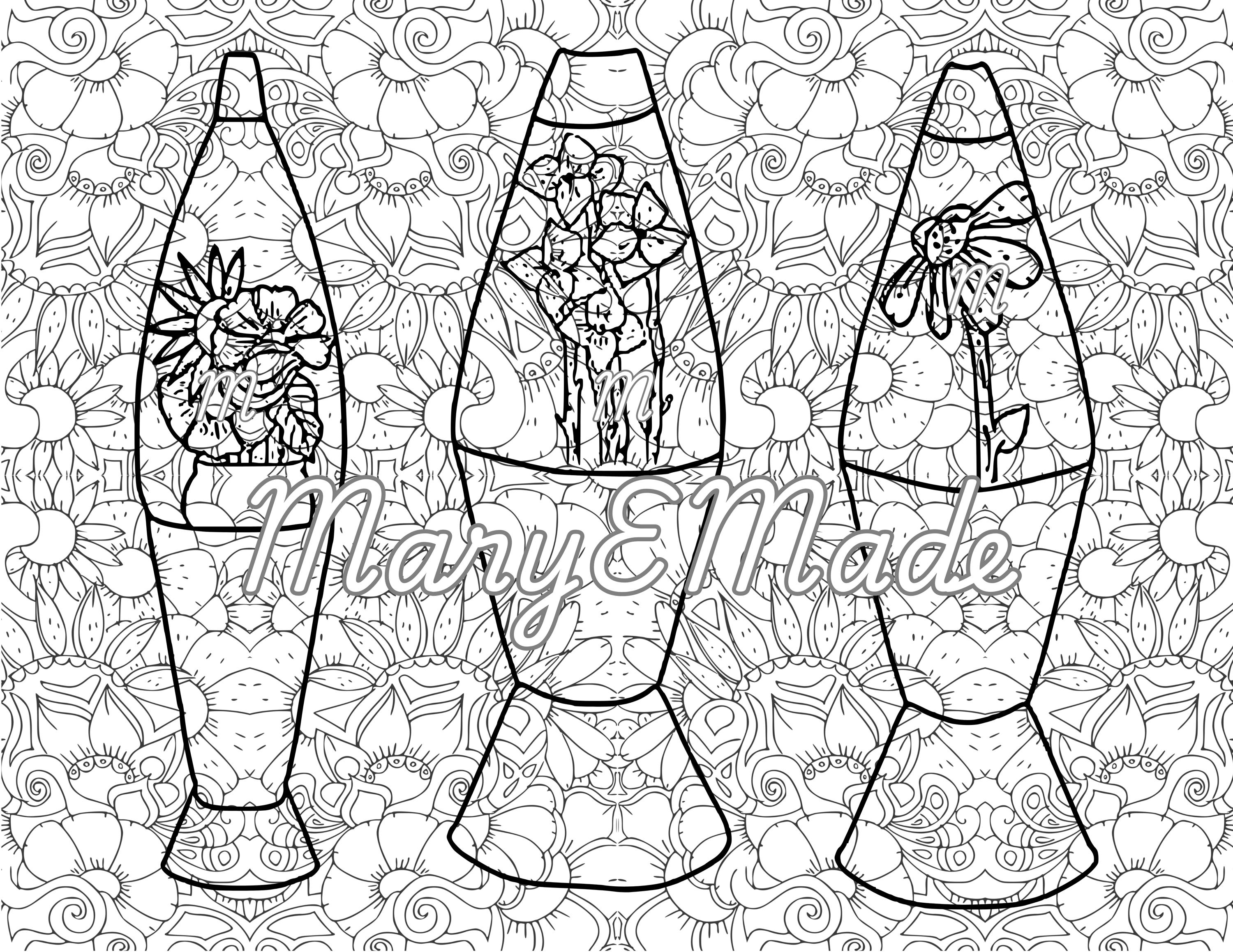 Intricate Floral Triple Lava Lamps Printable Color Page Original ...