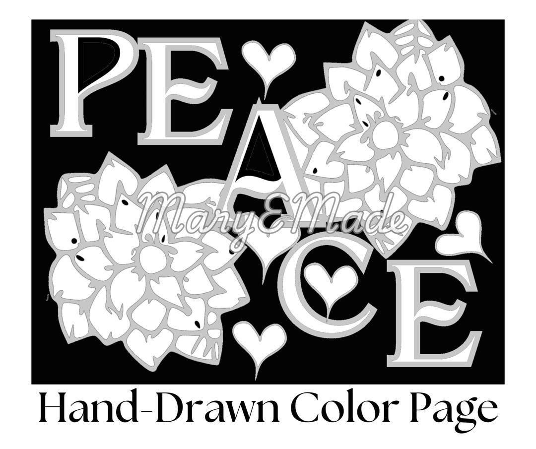 Pretty Peace Florals Black Background Printable Color Page Original ...