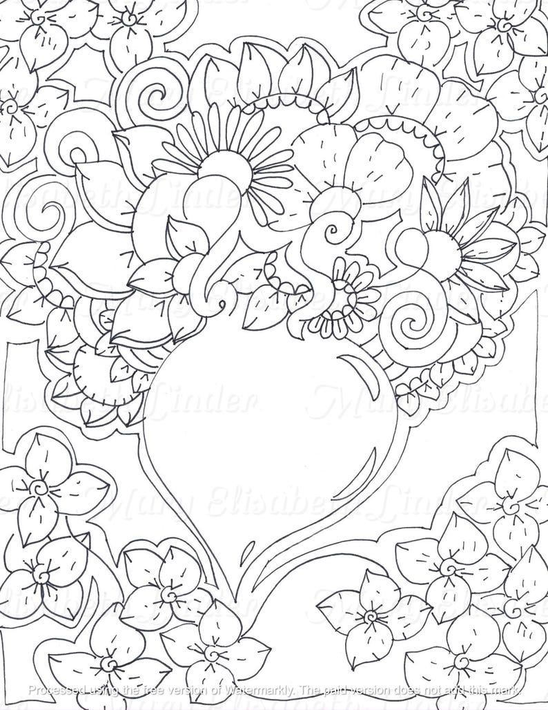 Flower Bouquet Printable Color Page Original Artwork Not Ai - Etsy