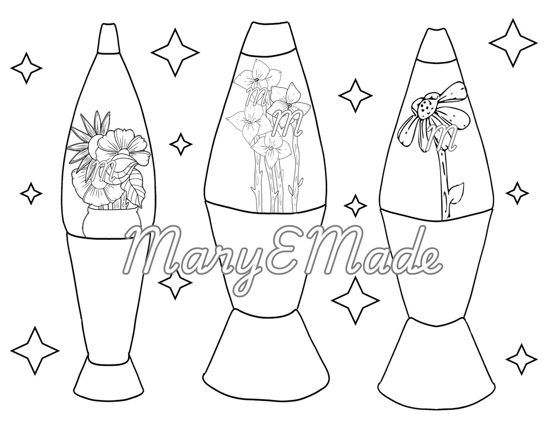 Starry Triple Floral Lava Lamps Printable Color Page Original Artwork ...