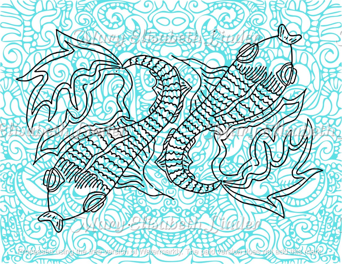 Blue Water Coral Fish Printable Color Page Original Artwork Not Ai - Etsy