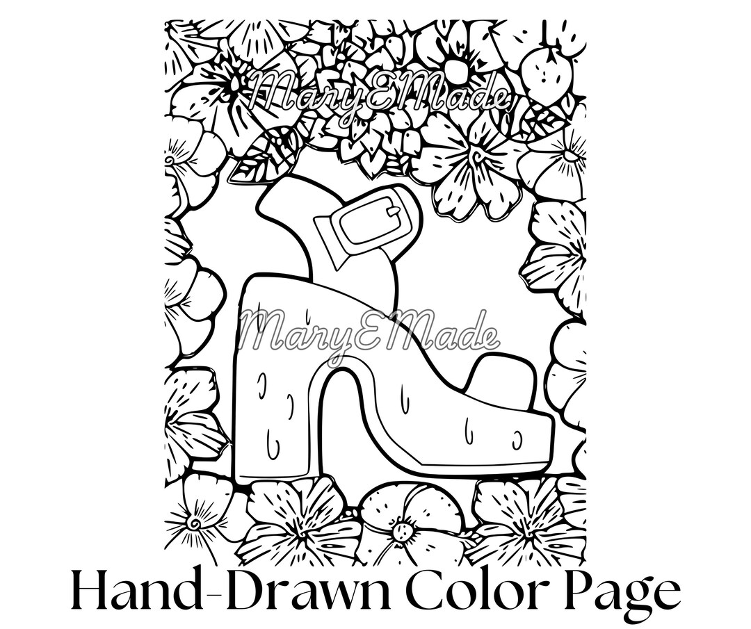 Flower High Heel Wedge Printable Color Page Original Artwork Not Ai - Etsy
