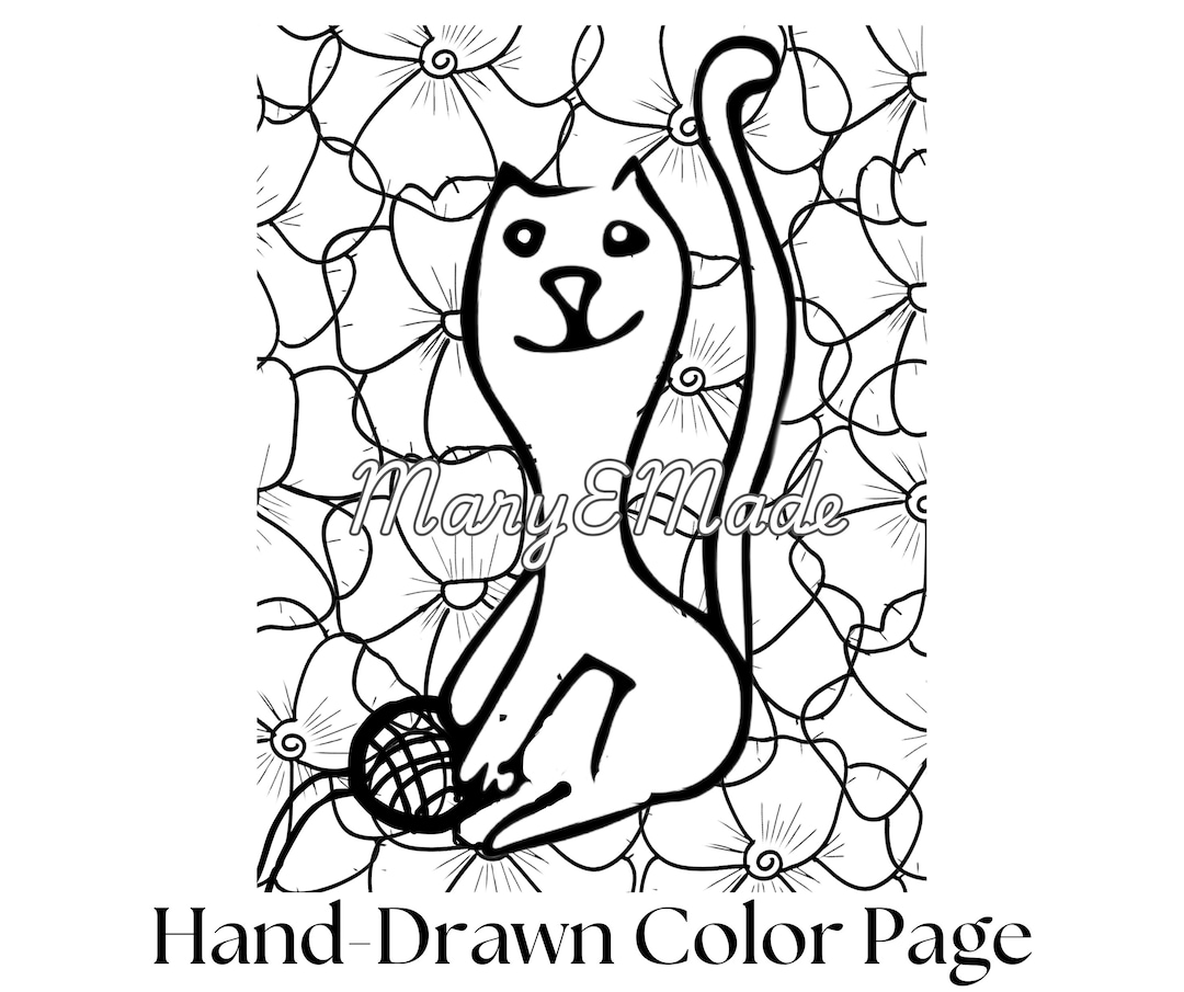 Simply Kitty and Yarn Printable Color Page Original Artwork Not Ai - Etsy