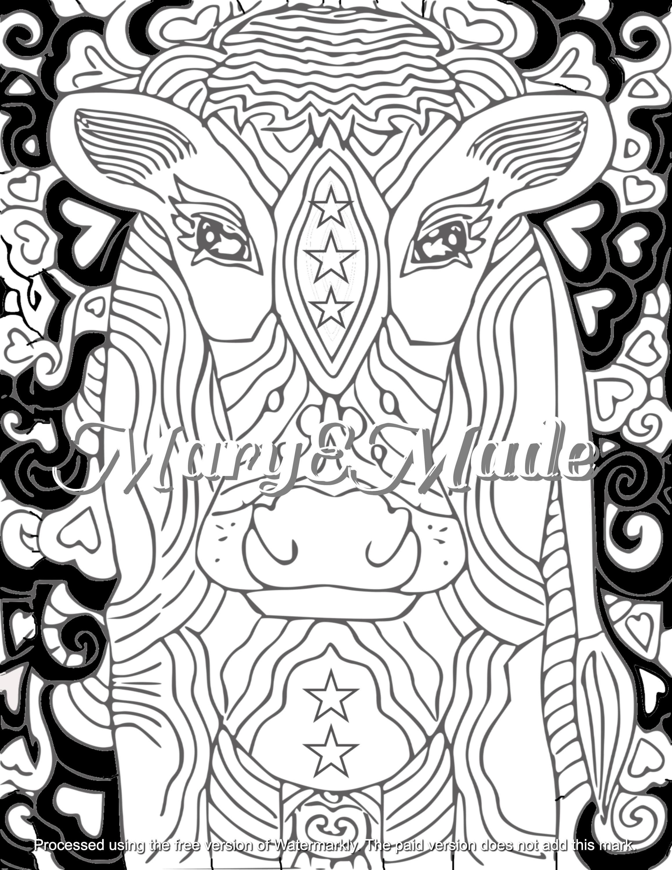 Velvet Cow Printable Color Page Original Artwork Not Ai - Etsy