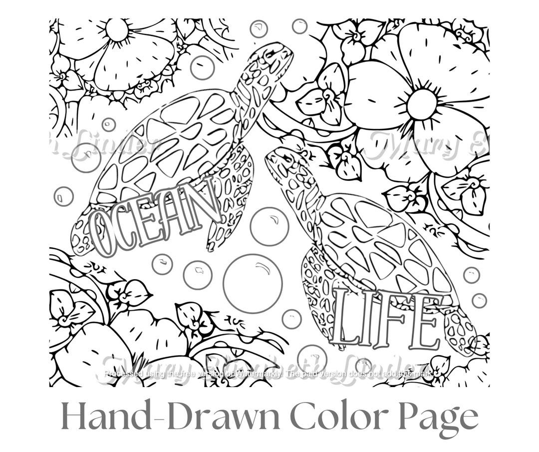 Ocean Life Sea Turtles Printable Color Page Original Artwork Not Ai - Etsy