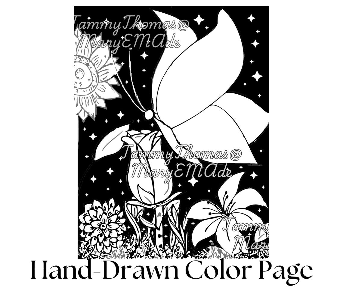 Starry Light Butterfly Printable Color Page Original Artwork Not Ai - Etsy