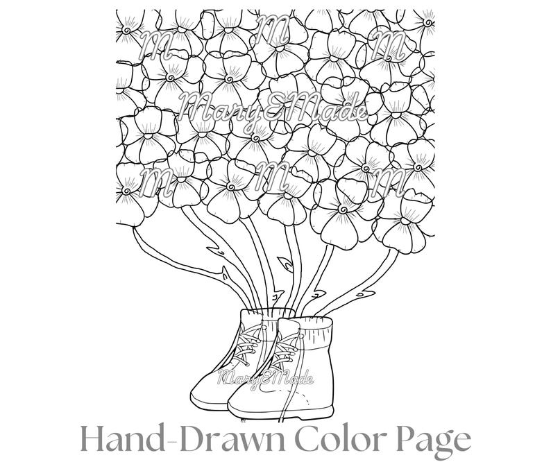 Flower Boots Printable Color Page Original Artwork Not Ai - Etsy