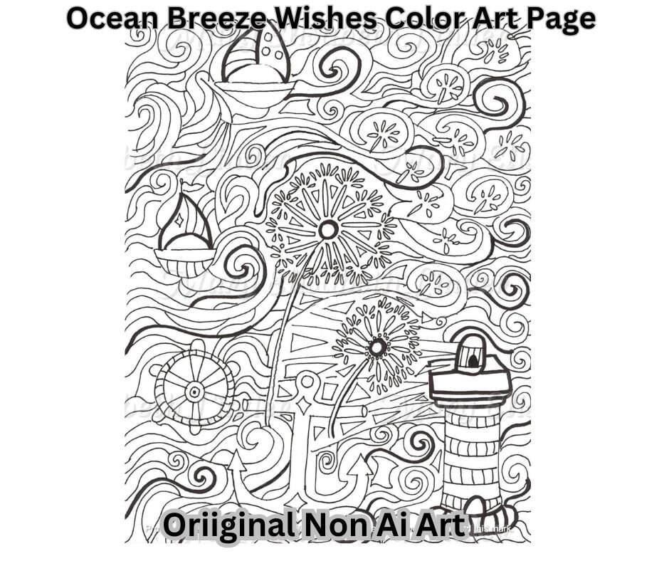 Ocean Breeze Wishes Printable Color Art Page - Etsy