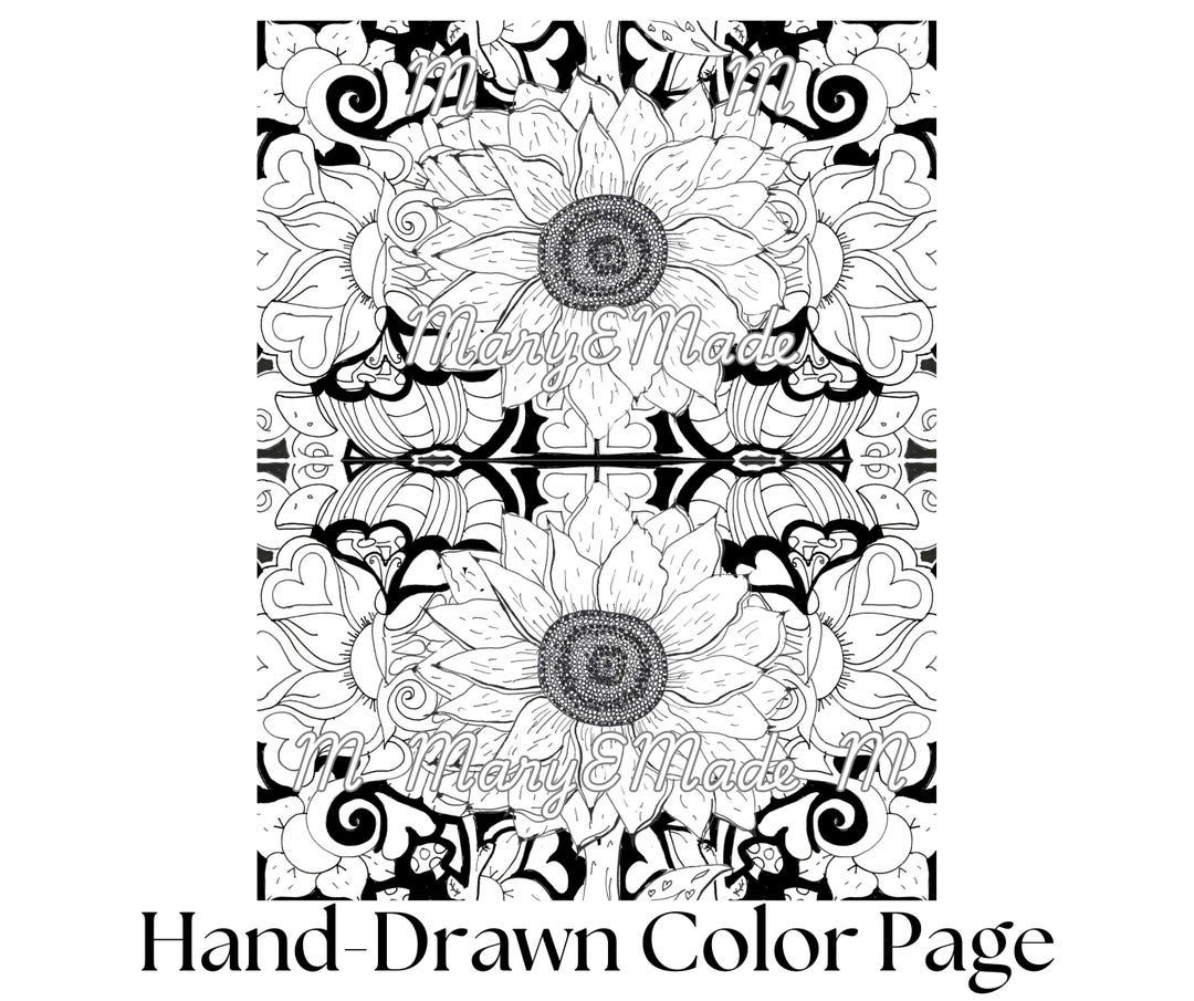 Double Whimsical Sunflowers Printable Color Page Original Artwork Not ...