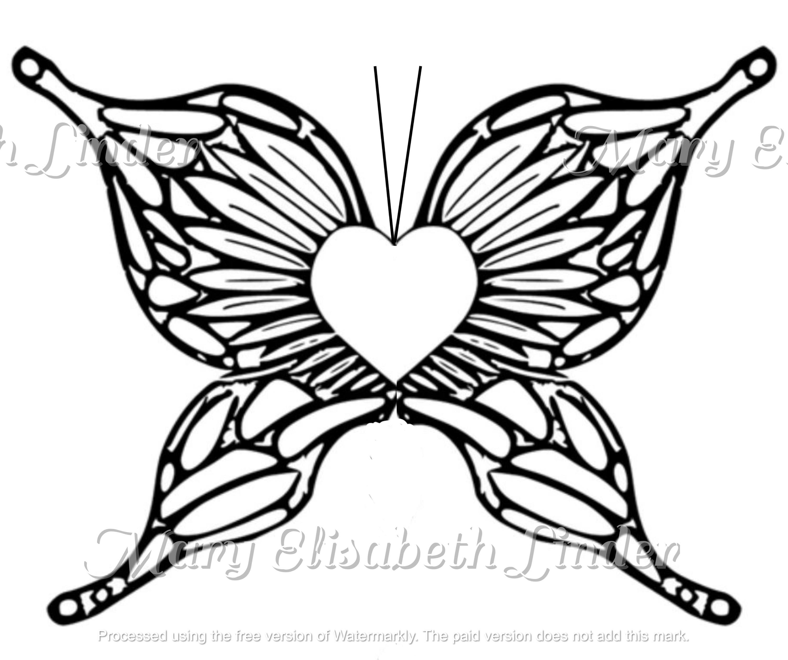 Heart Butterfly Printable Color Page Original Artwork Not Ai - Etsy