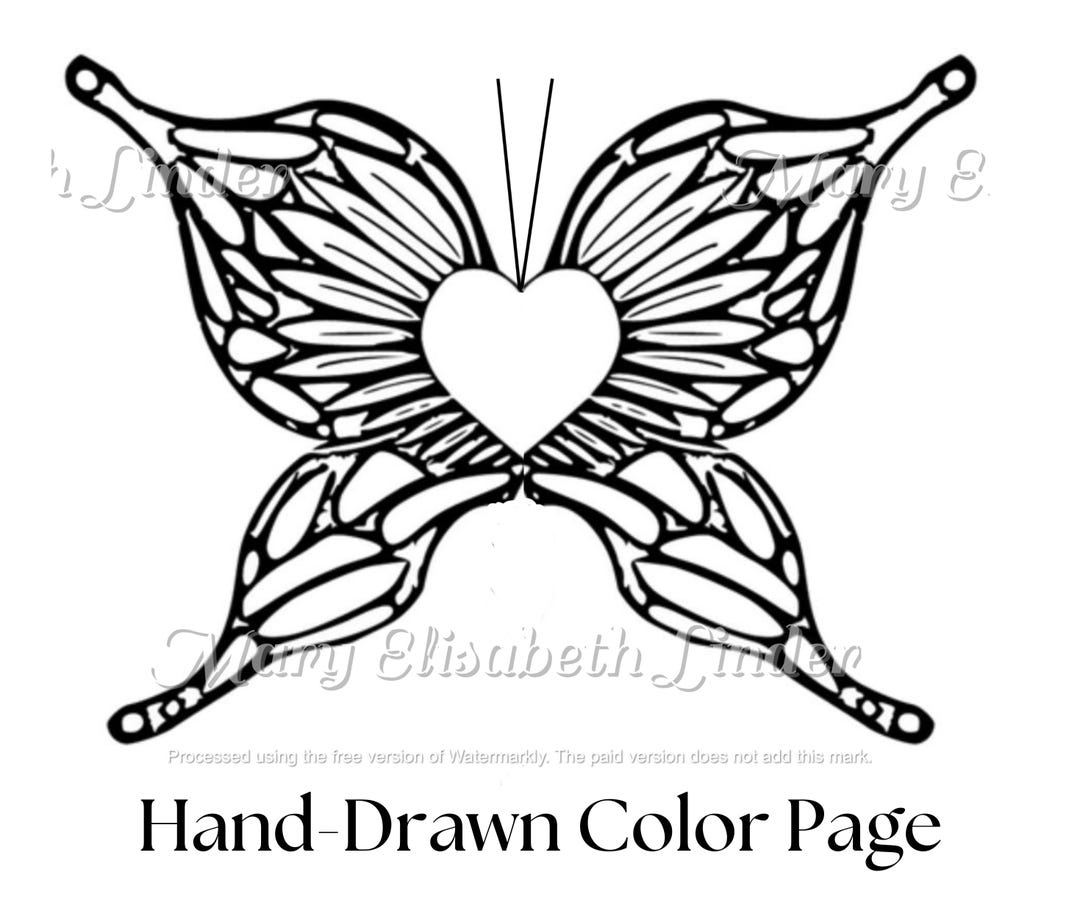 Heart Butterfly Printable Color Page Original Artwork Not Ai - Etsy