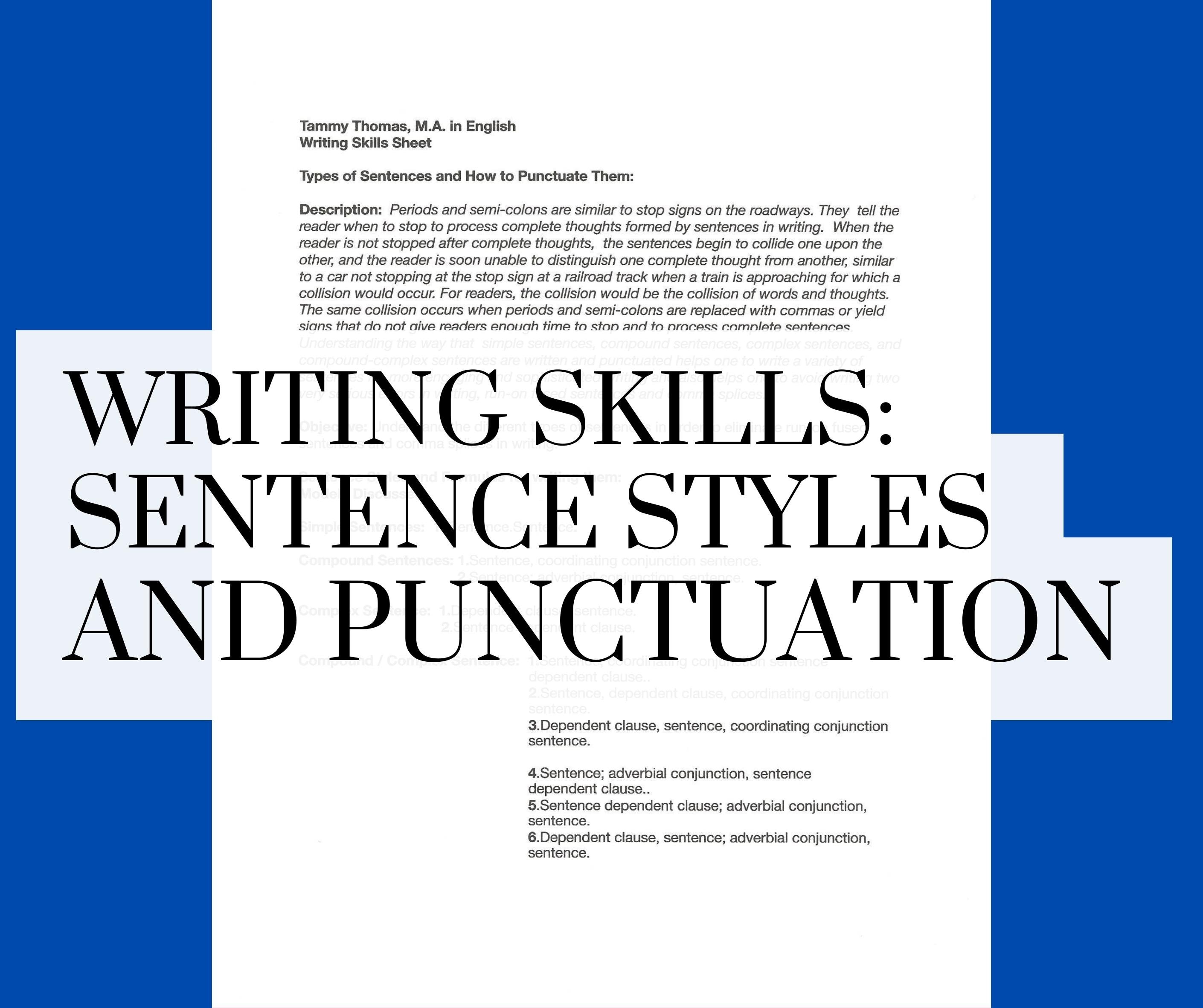 Writing Skills: Sentence Styles and Punctuation 5 Page PDF Document - Etsy